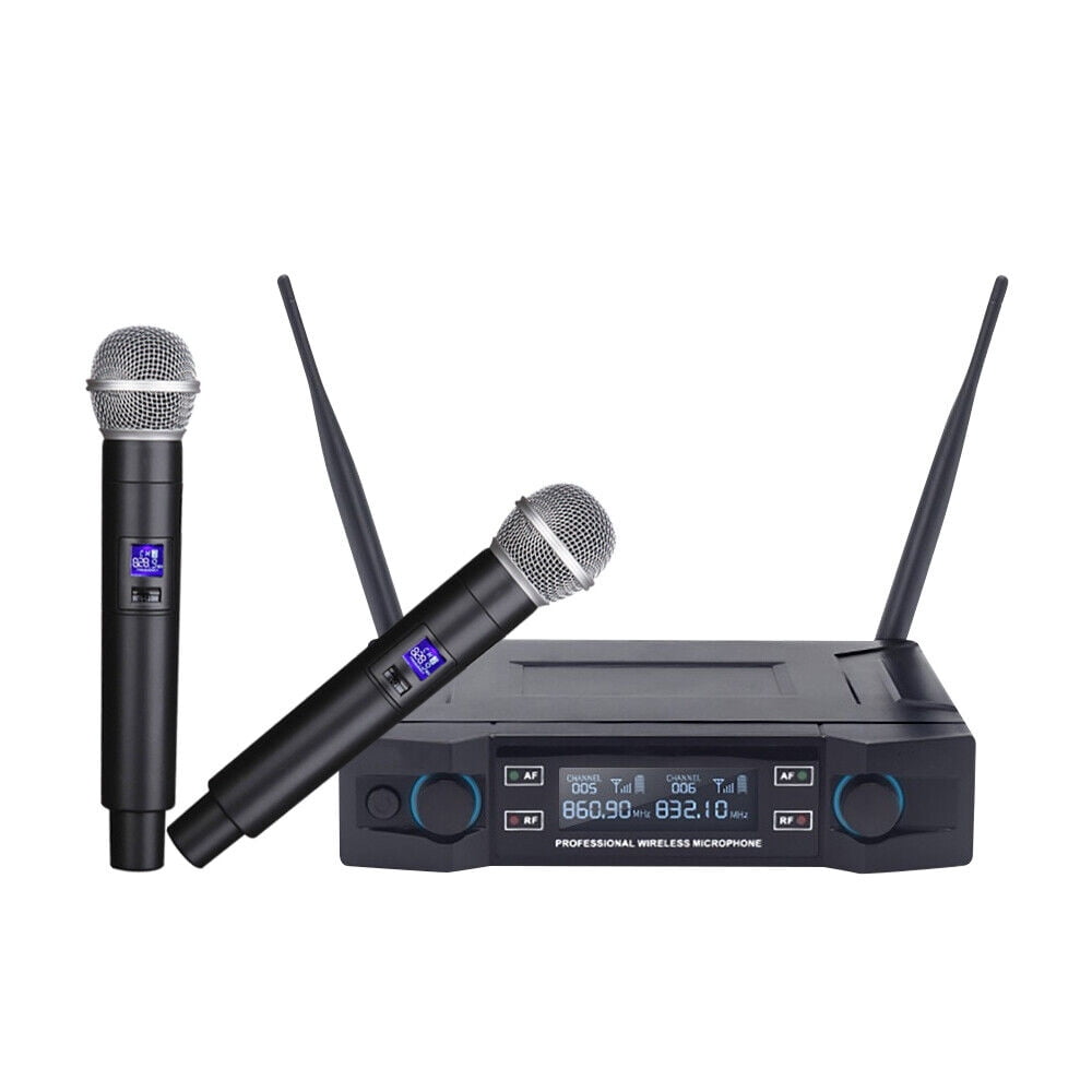2 Channel UHF Wireless Dual Microphone Cordless Handheld Mic System ...