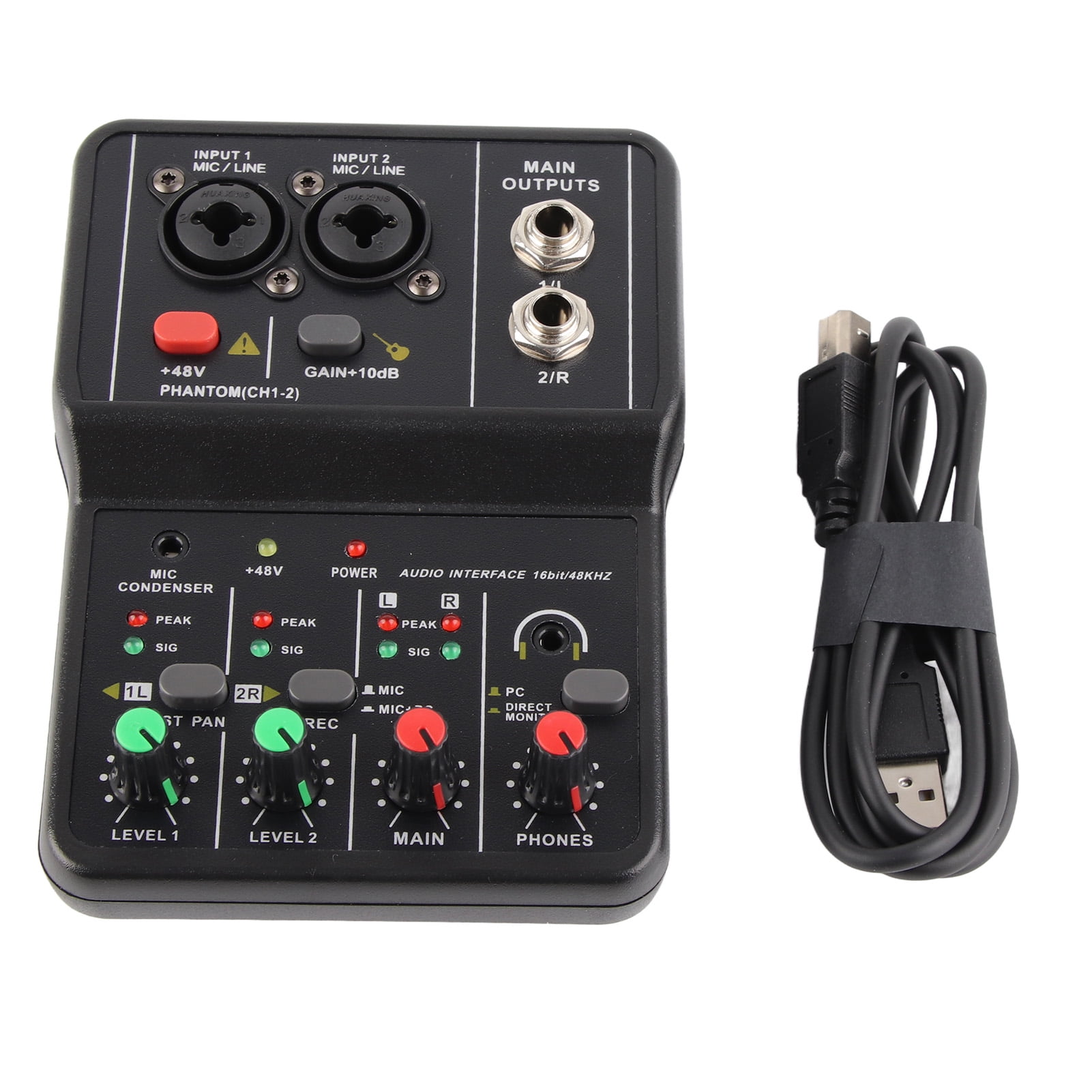 2 Channels Audio Mixer USB 48V Phantom Power Compact Sound Mixing ...