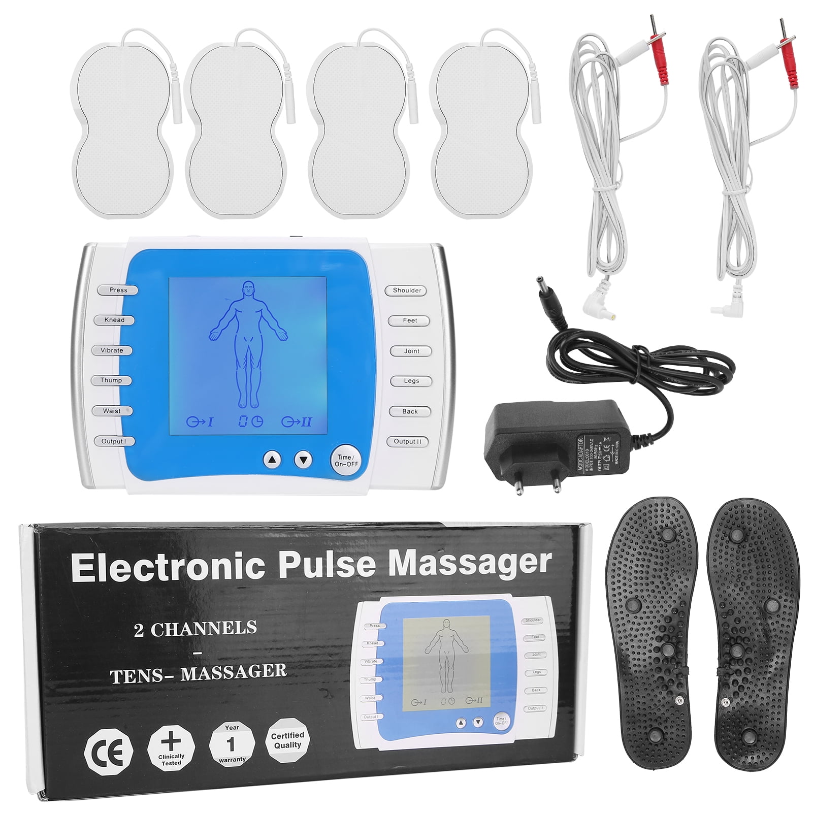 2 Channels Electronic Pulse Massager Adjustable Muscle Massage Device ...