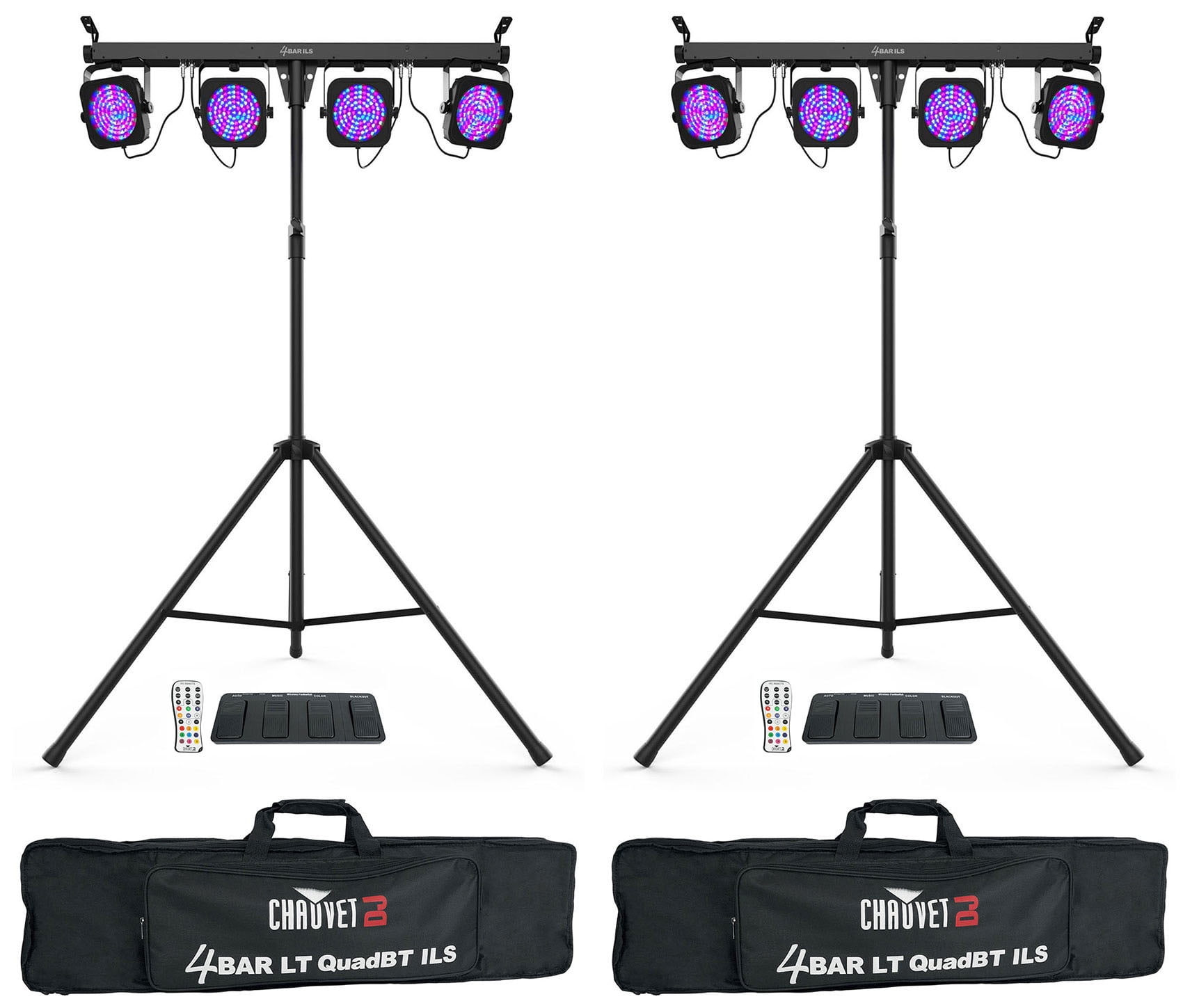2 Chauvet DJ 4BAR LT QuadBT ILS Bluetooth Light Kits+Tripods+Bags ...