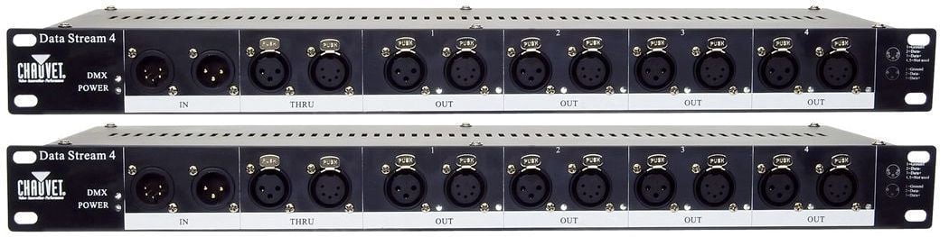 2 Chauvet DJ DATASTREAM4 Data Stream 4 DMX-512 1 to 4 Optical Splitters ...