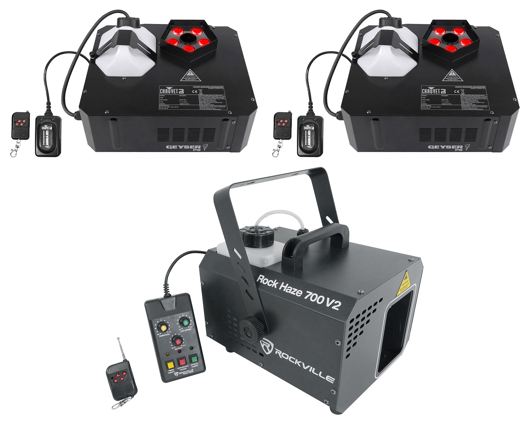 (2) Chauvet DJ GEYSER P5 DMX Fog Machines Foggers, RGBA+UV LED Effects ...