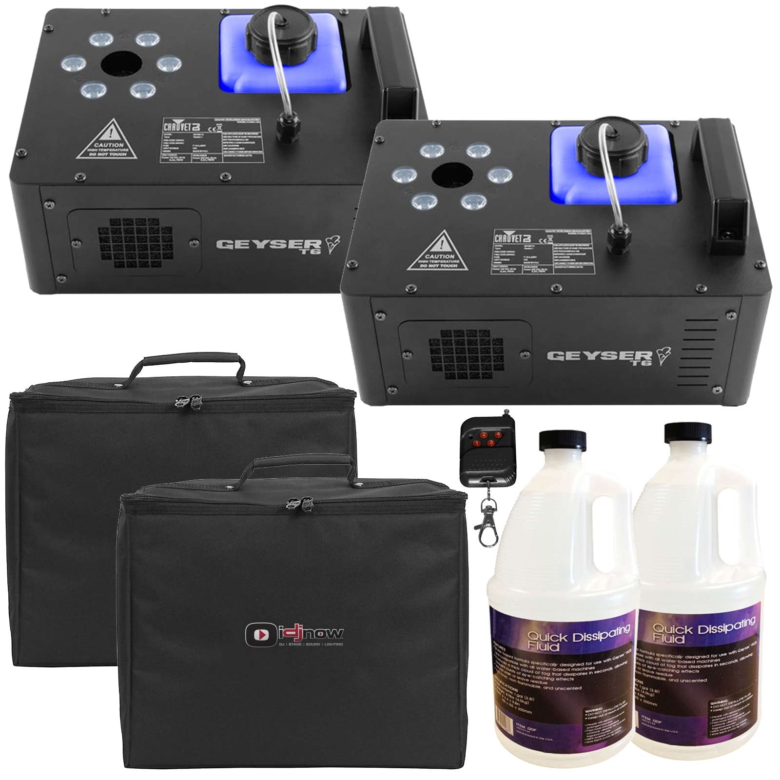 (2) Chauvet DJ Geyser T6 Vertical Fog Machines with Fog Fluid and Carry ...