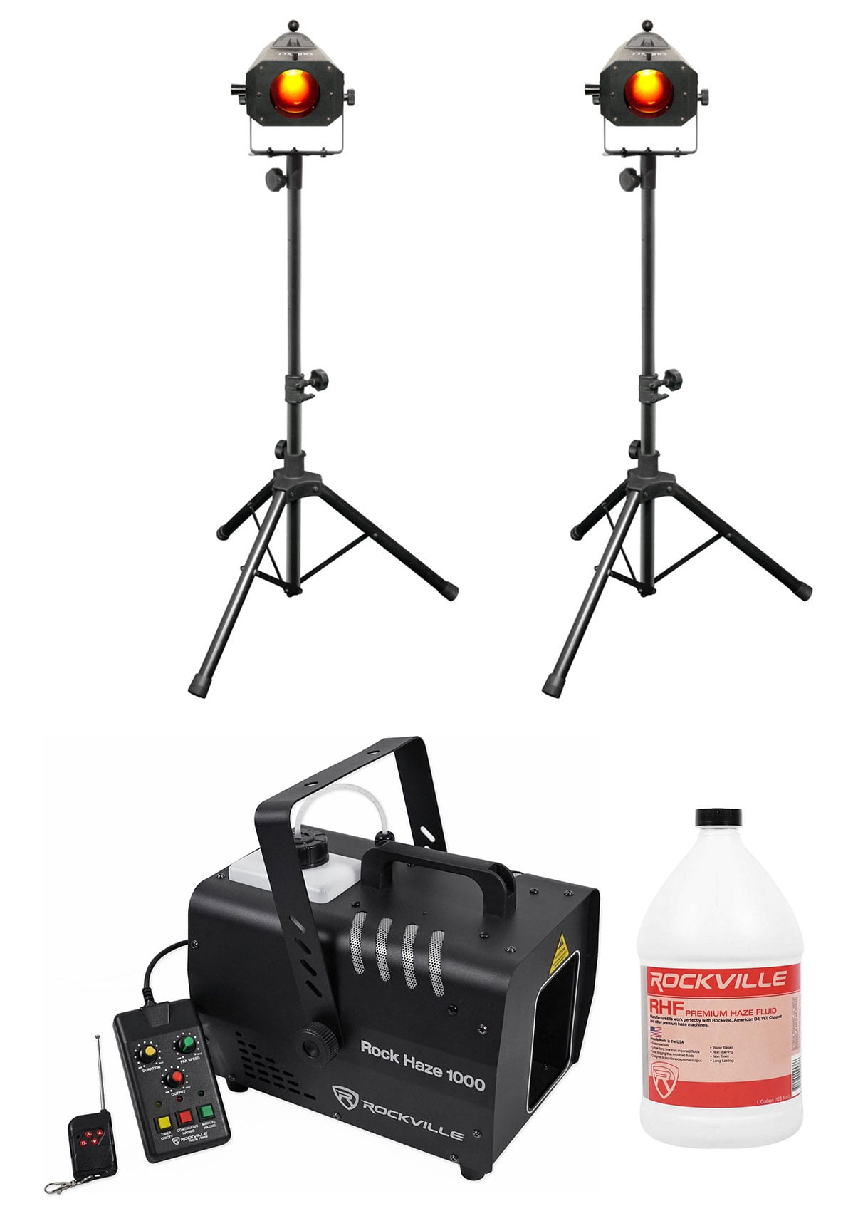 (2) Chauvet DJ LED Followspot 75ST DMX/Manual 7 Color Lights+Stand+Haze ...