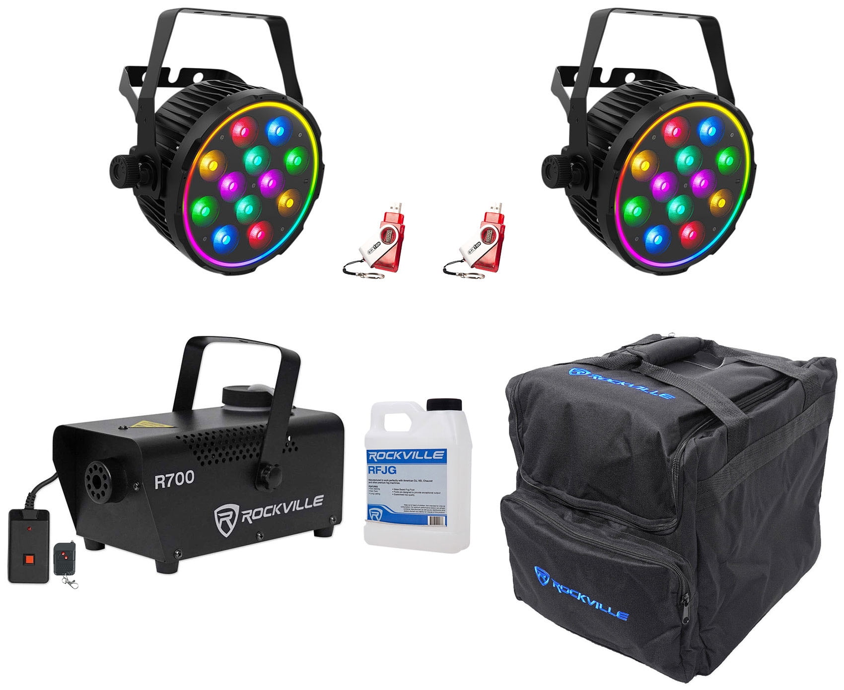 (2) Chauvet DJ SlimPAR Pro Pix RGBAW+UV DMX Wash Lights+Transceivers ...