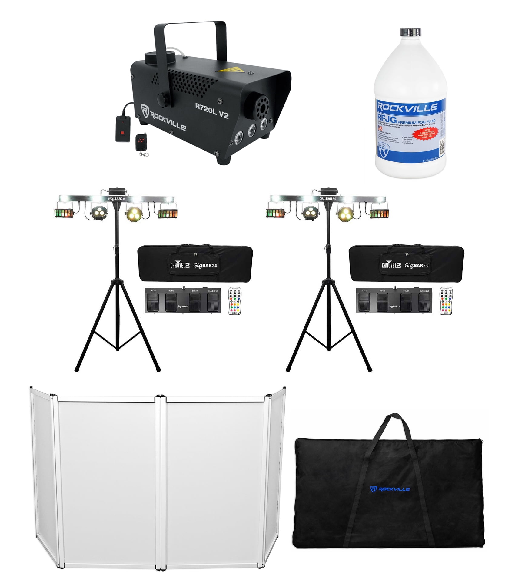 2) Chauvet GigBar 2.0 Light FX Bars+Stands+Footswitch+Remotes+Bags ...