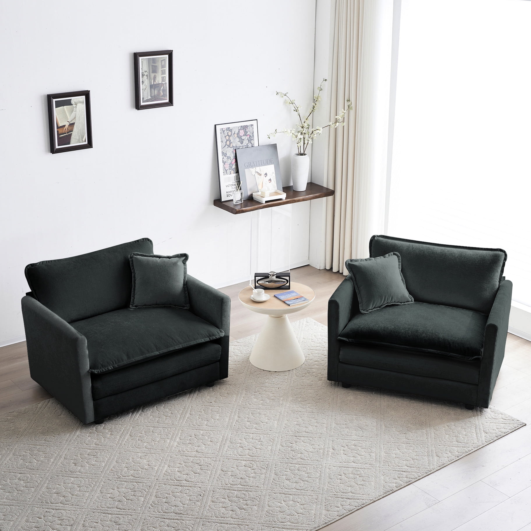 2 Chenille Accent Chair , Gray Upholstery, Stable Wood Structure, Comfy ...