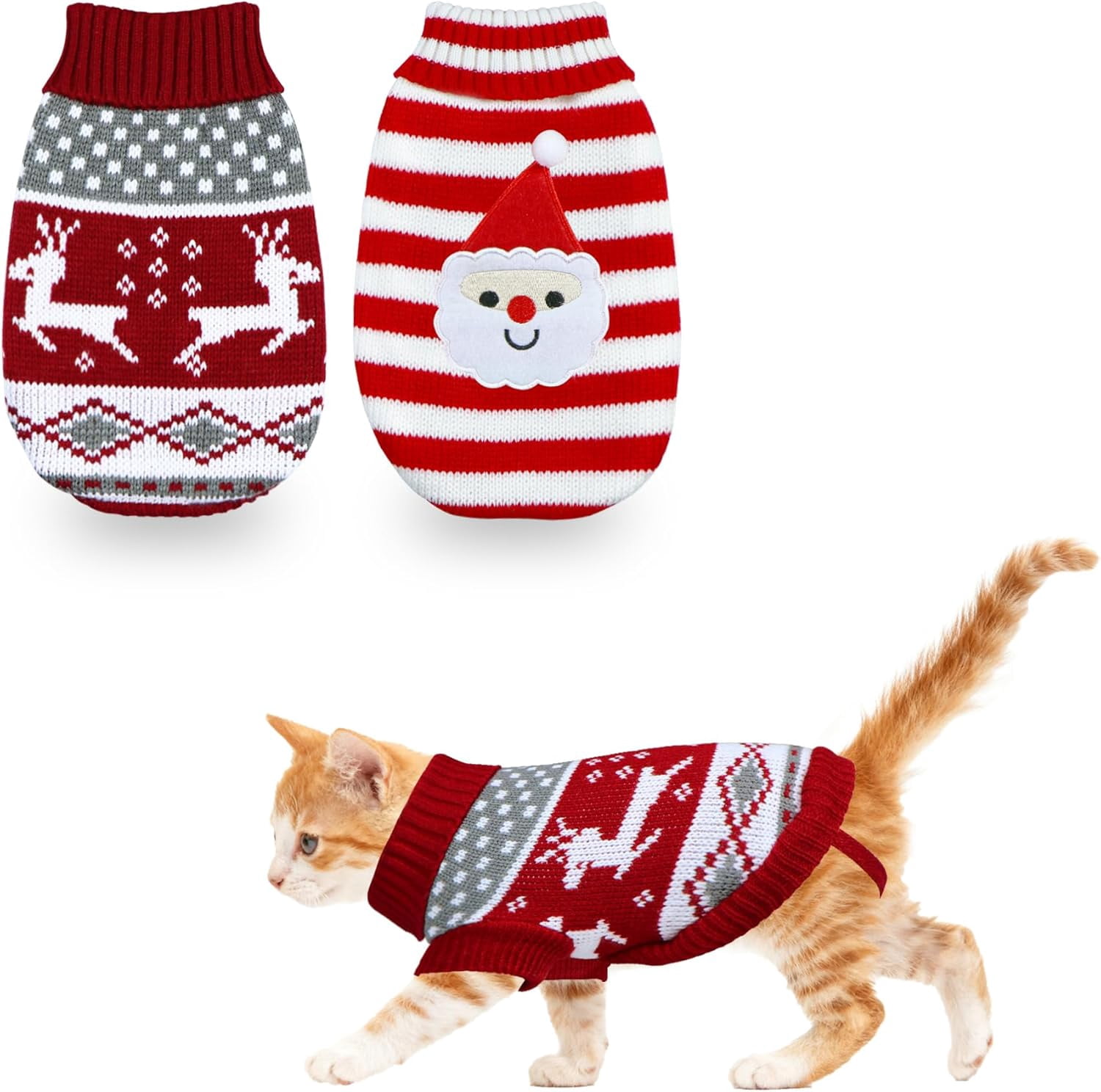 2 Christmas Sweater, Knit Turtleneck Sweater Clothes Reindeer Santa ...