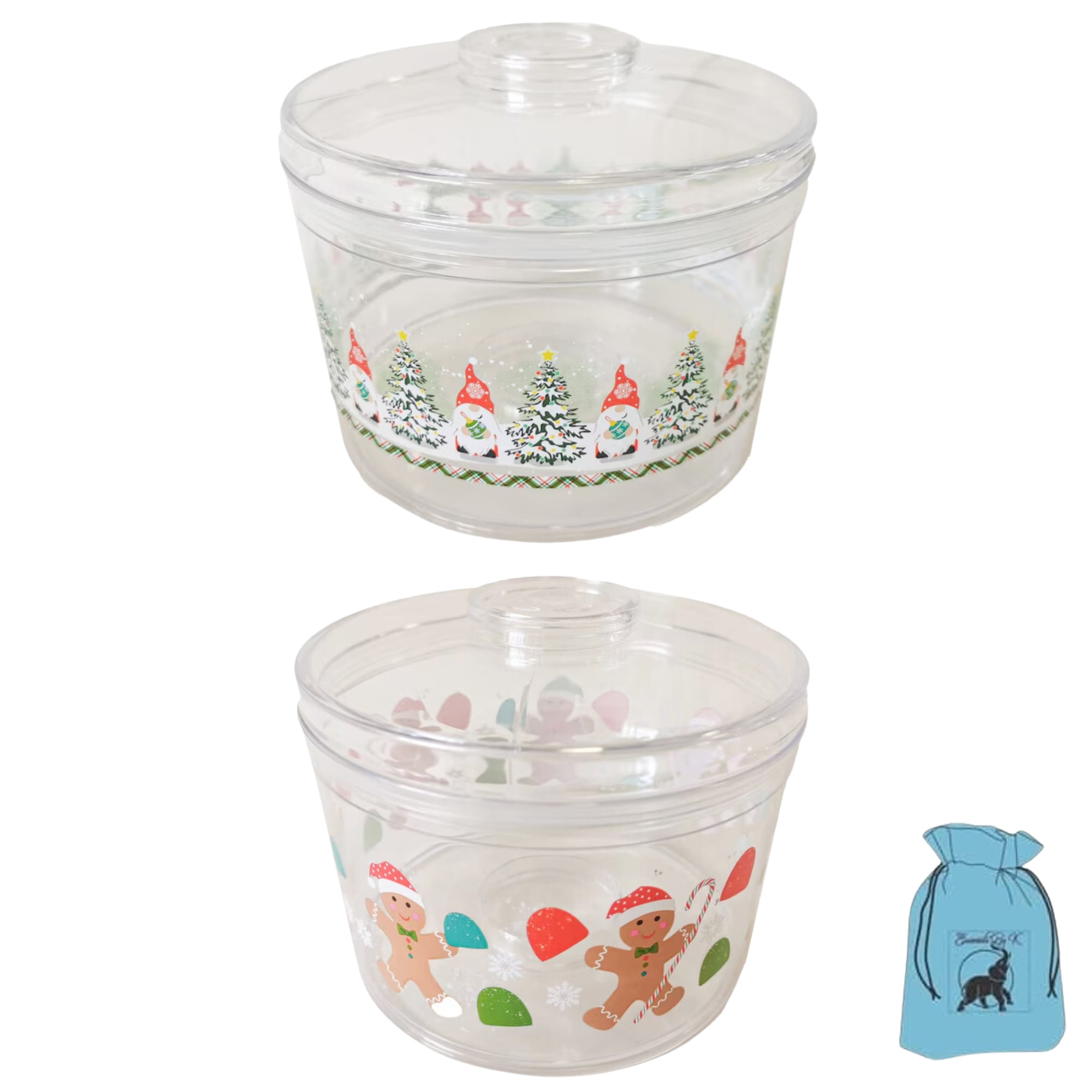 (2) Christmas Themed Stackable Plastic Containers with Lids 12.5 oz for ...