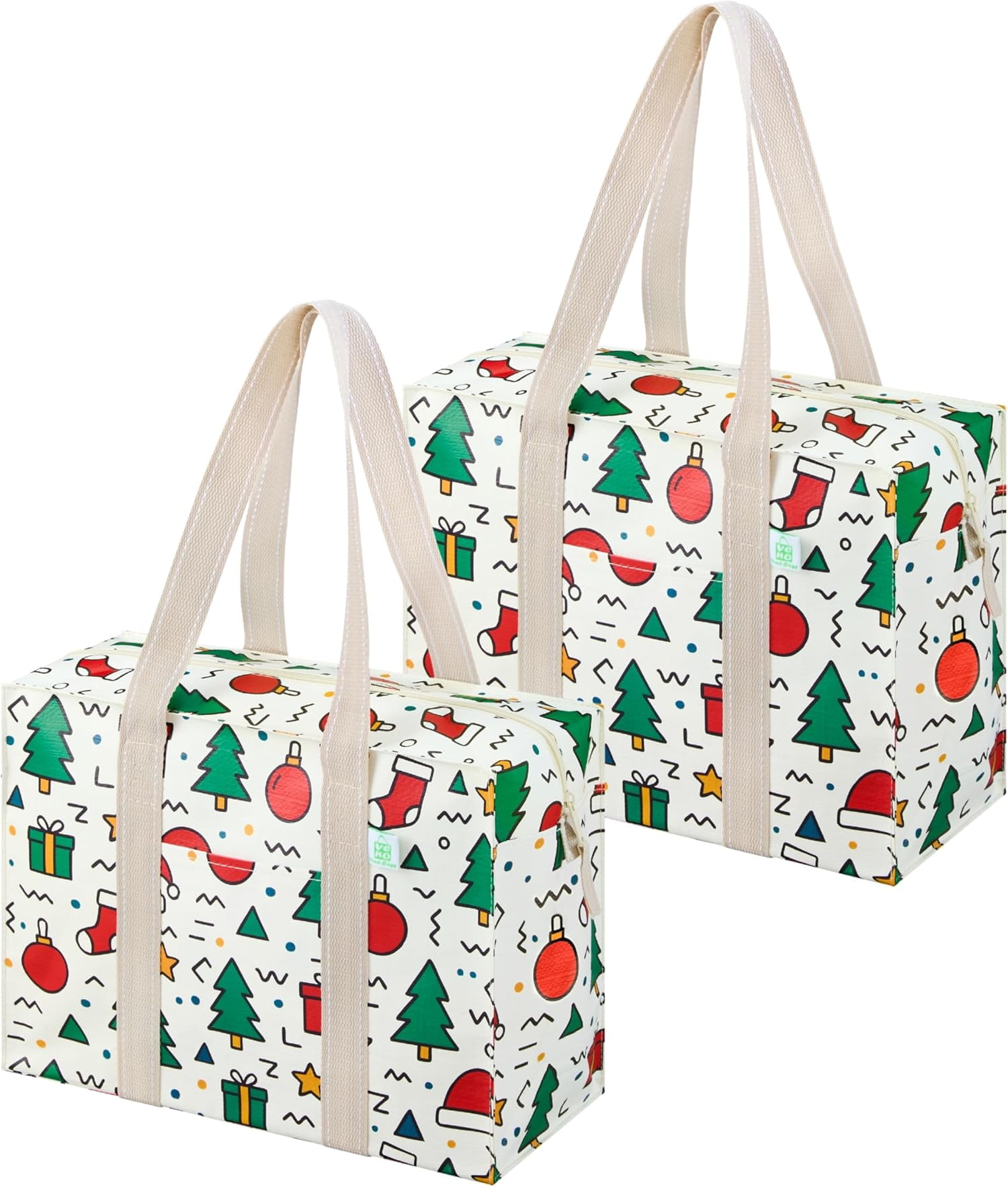 2 Christmas Tote Bag with Zipper, Grocery Shopping Bag, , Water ...