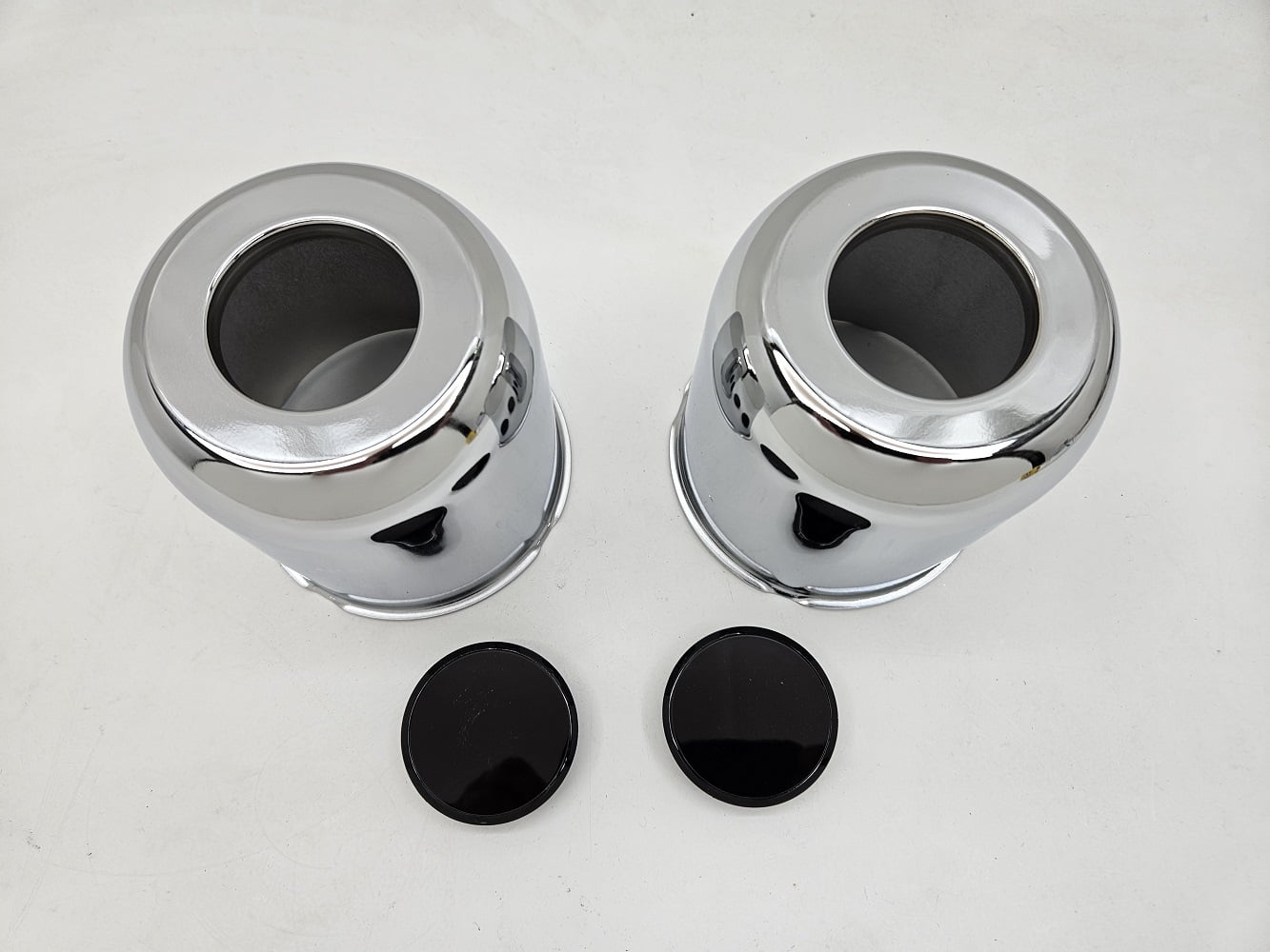 2- Chrome Metal Trailer Wheel Center Hub Cap Covers / 4.25 Bore / Black ...
