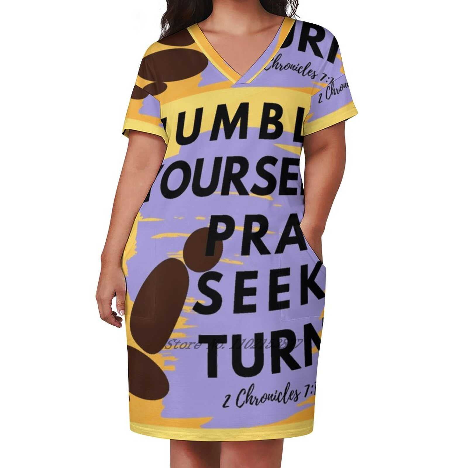 2 Chronicles 7 : 14 Loose Pocket Dress Women Casual V Neck Dress ...