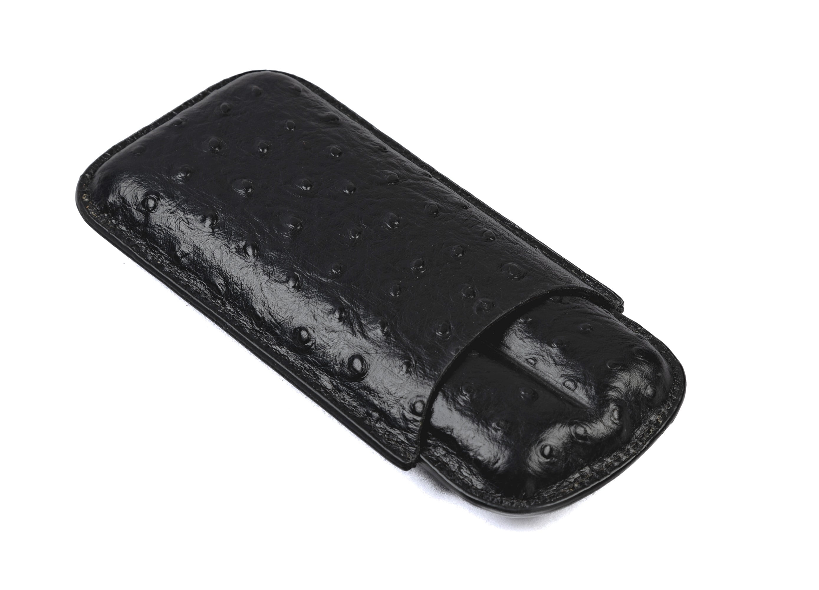 2 Cigar Holder PVC Leather Case - Ostrich Style Detail - Black ...