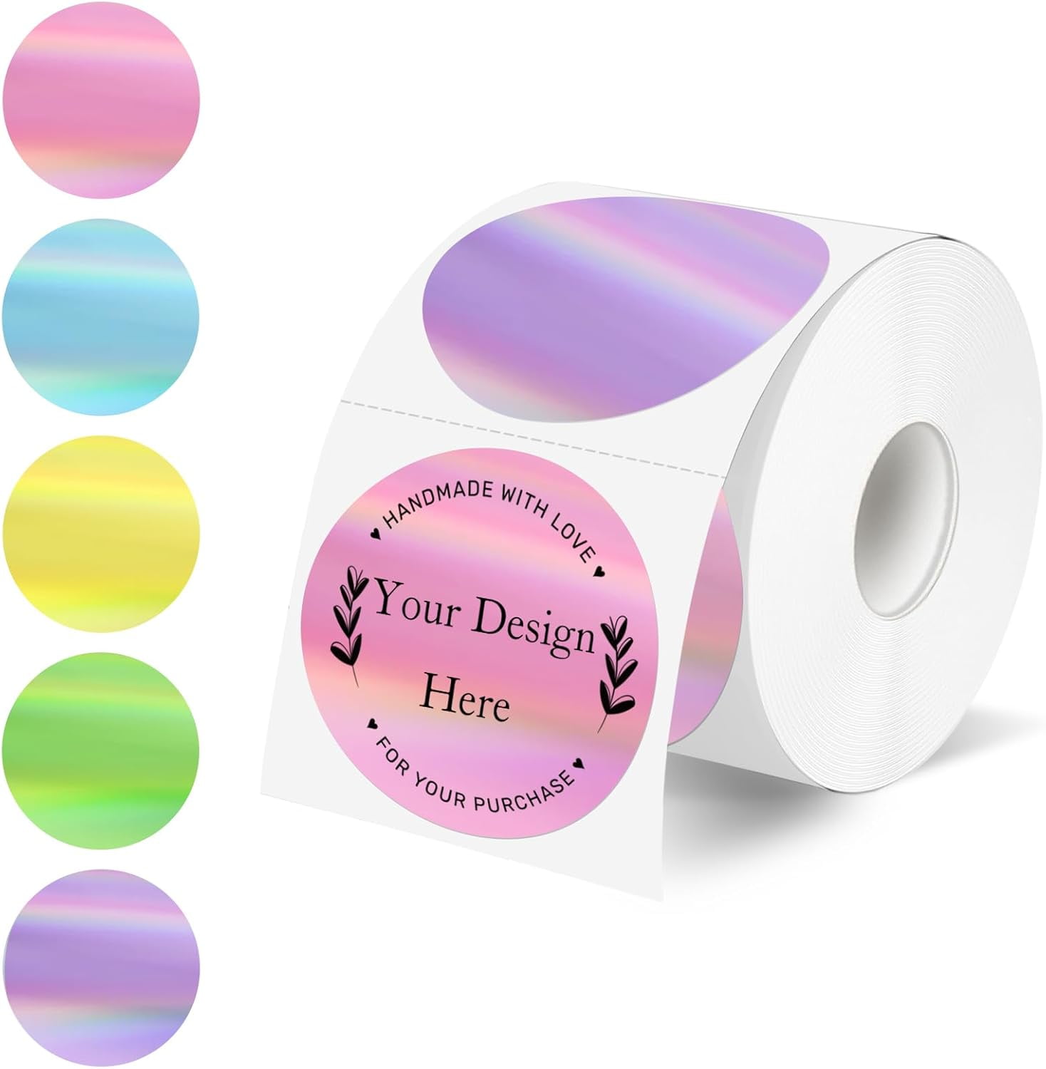 2" Circle Holographic Thermal Label Stickers, Round Printable Rainbow ...