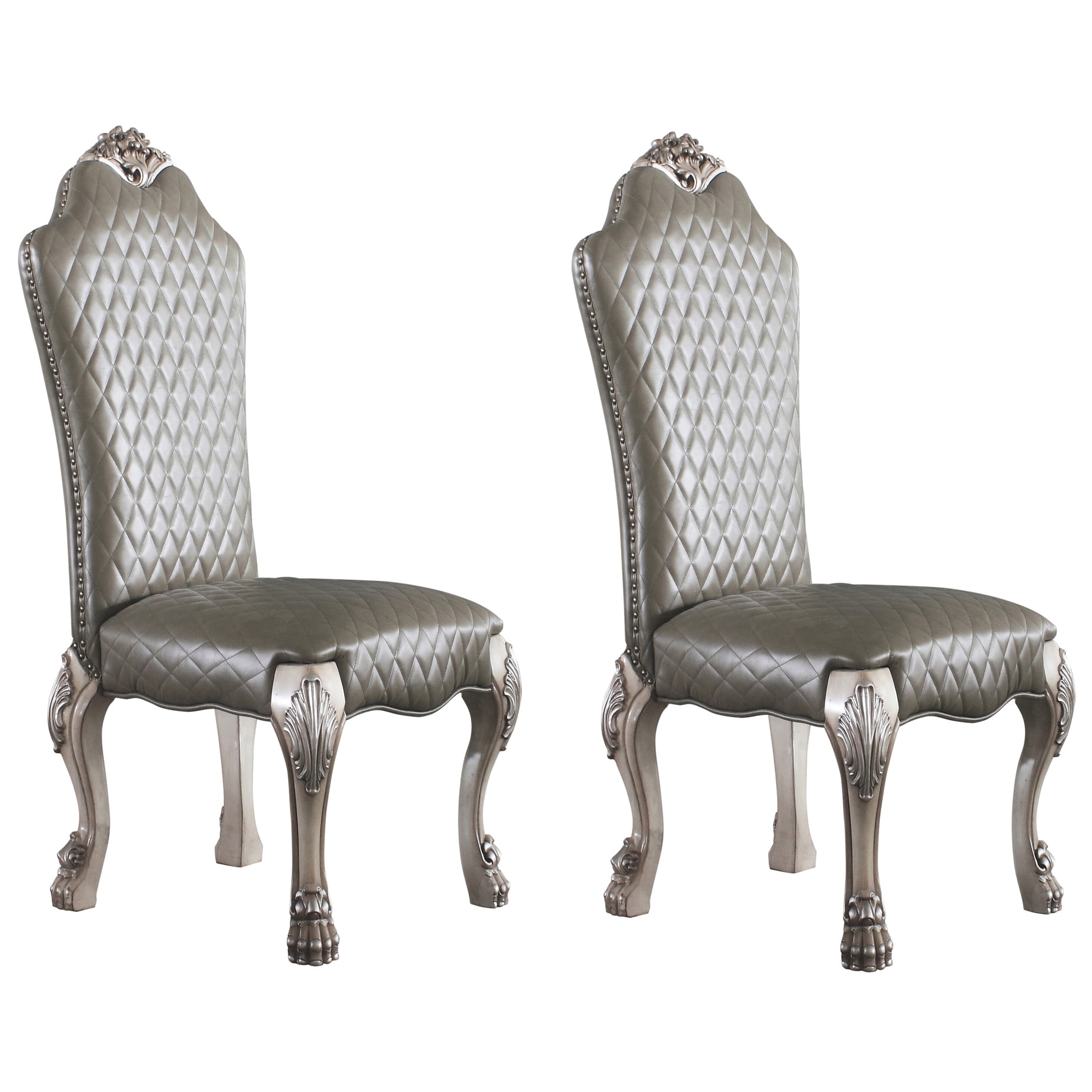 Of 2 Classic Vintage Side Chairs - Grey And Bone White, Luxury Faux ...