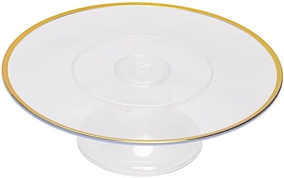 2 Clear 12 in Round Plastic Cake Stand Dessert Pedestal Gold Trim ...
