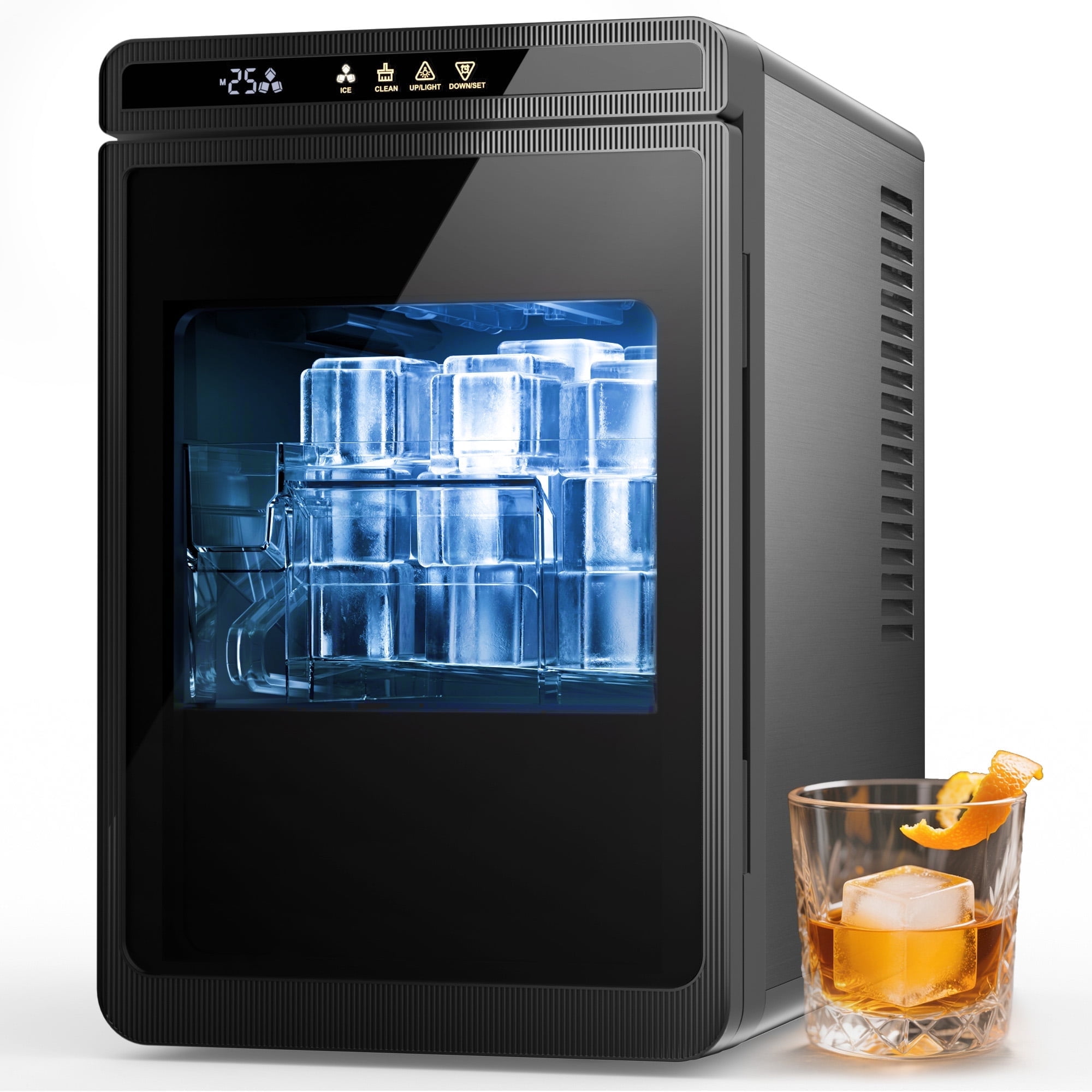 Goosiay Ice Maker Countertop Portable, 1.6" Clear Cube Craft Ice, 3 Pcs ...