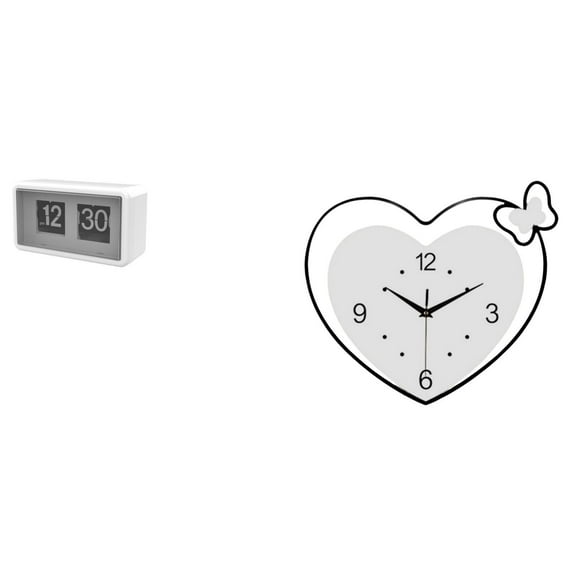 2 Clocks Auto Flip Acrylic Wall Clock Heart Shape Silent Function for ...