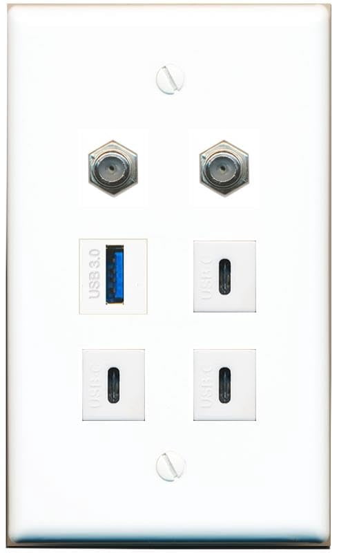 2 Coax USB-3 3 USBC Flat/Solid Wall Plate [White] - Walmart.com