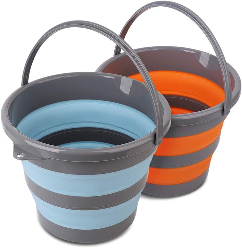 2 Collapsible Bucket with 2.6 Gallon (10L) Each, Foldable Round Tub for ...