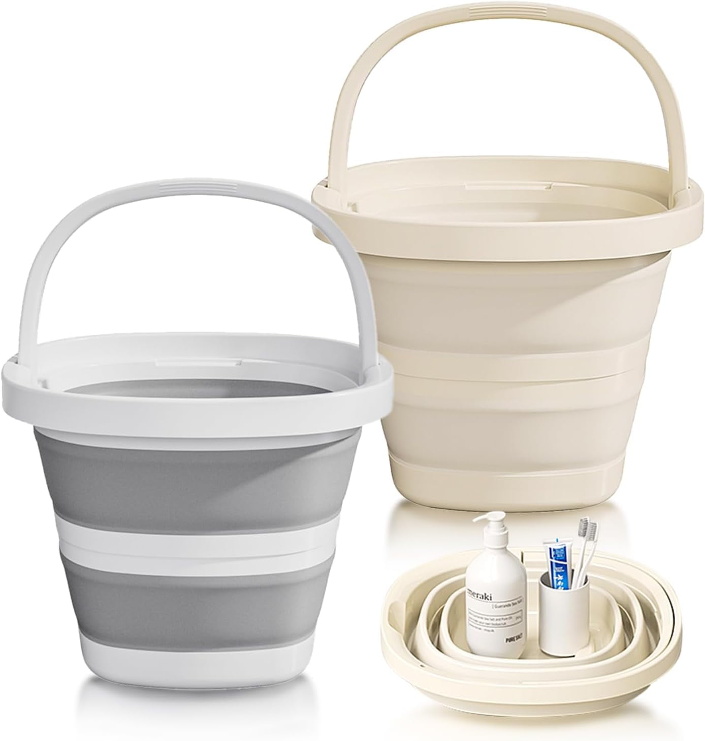 2- Collapsible Buckets (2.6 Gallon/10L) - Foldable Rectangular Design ...