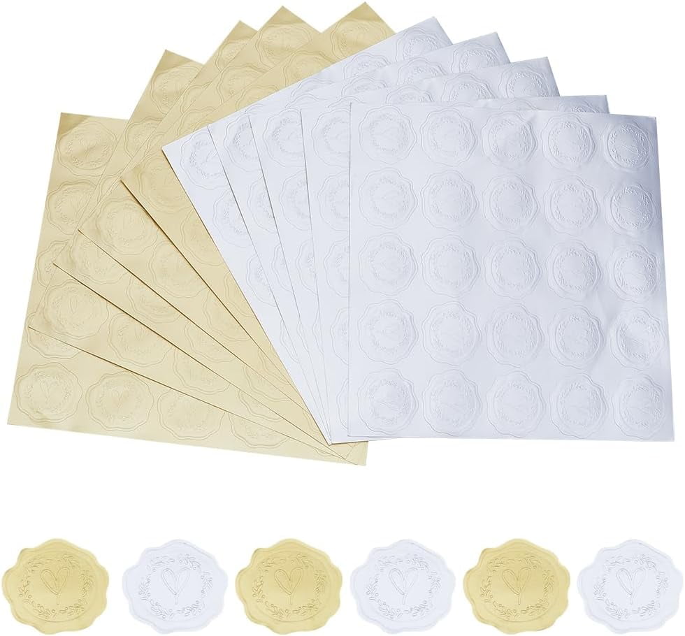 2 Color Gold Silver Embossed Stickers Heart Envelope Seals 300Pcs Self ...