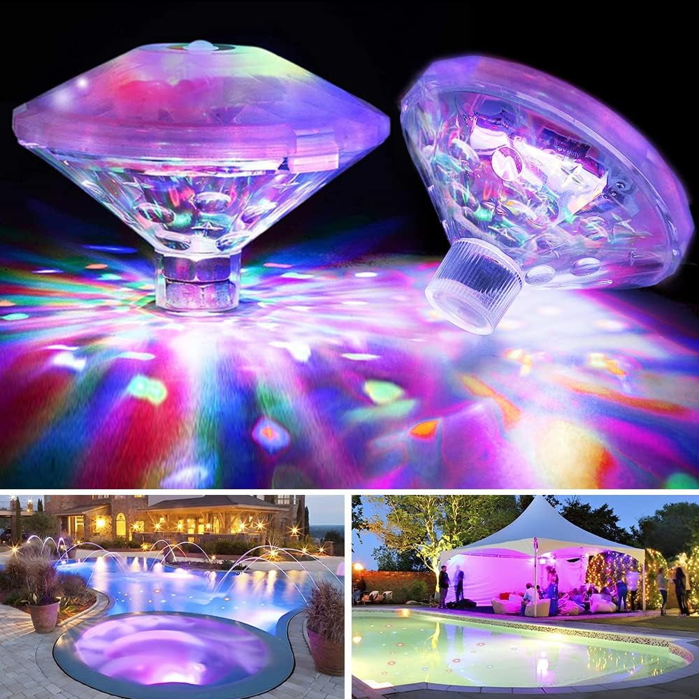 2 Colorful Floating Pool Lights, Disco Pool Lights, 8-Mode Led Diving ...