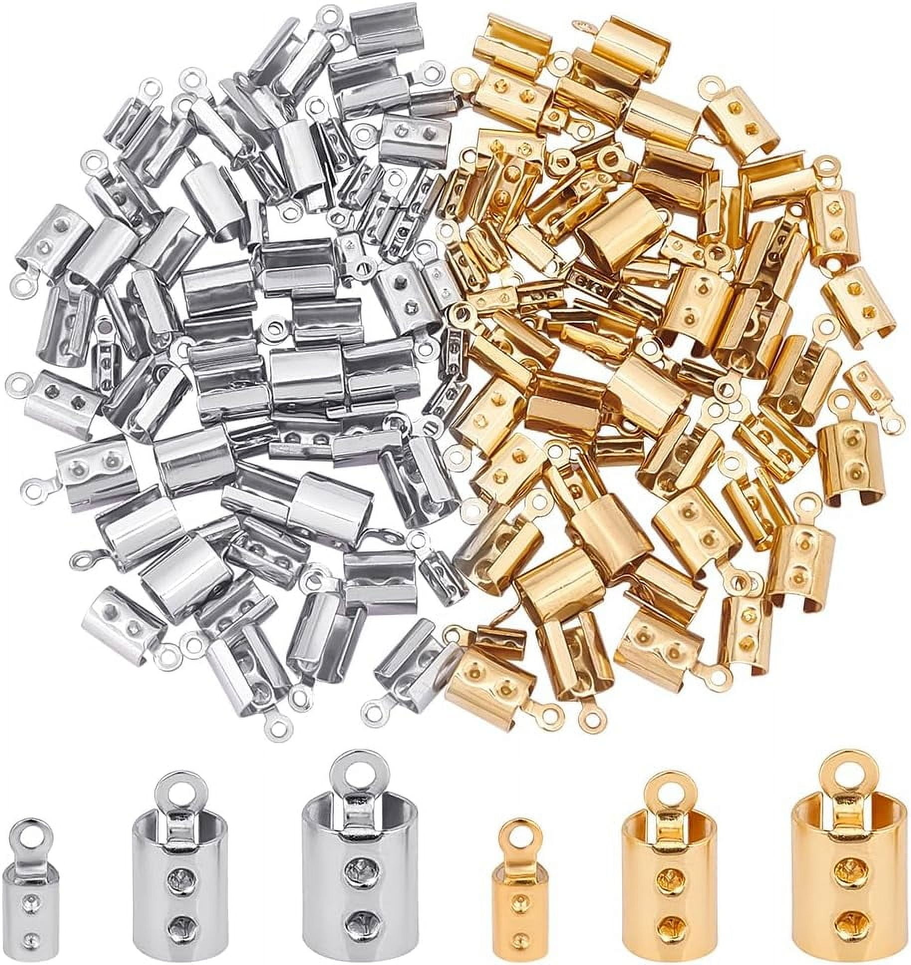 2 Colors 120pcs Vacuum Plating Crimps Cord Ends Stainless Steel Folding ...