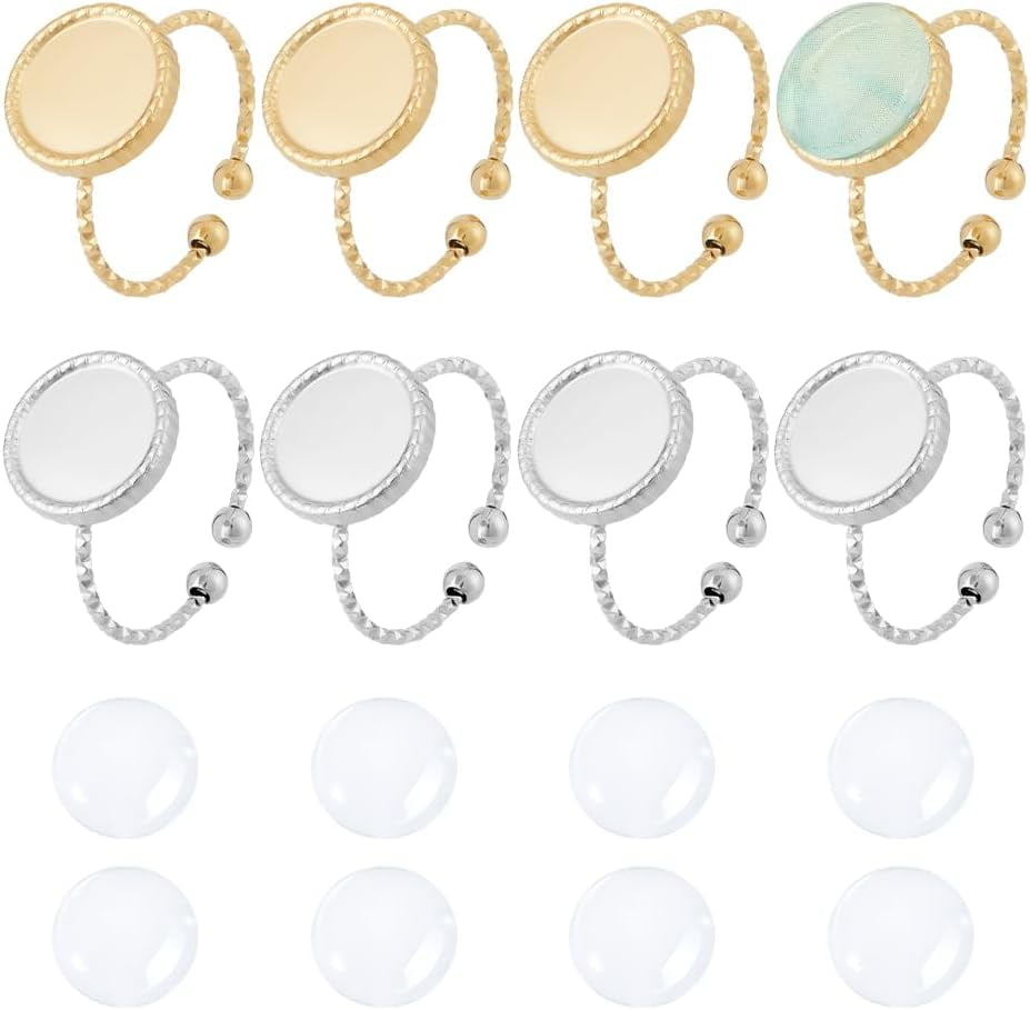 2 Colors 16Pcs DIY Blank Dome Ring Making Kit Adjustable Half Round ...