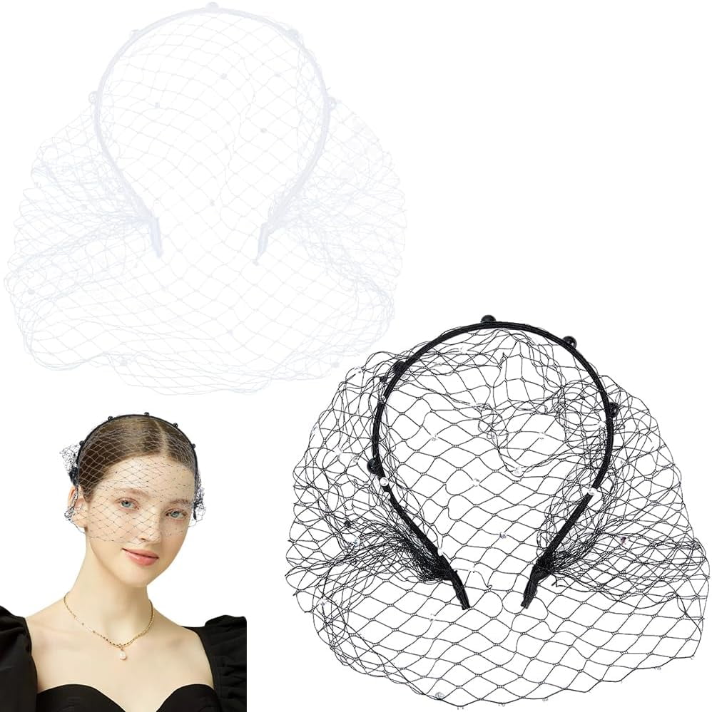 2 Colors 1920s Flapper Fascinator Mesh Veil Sparkling Crystal ...