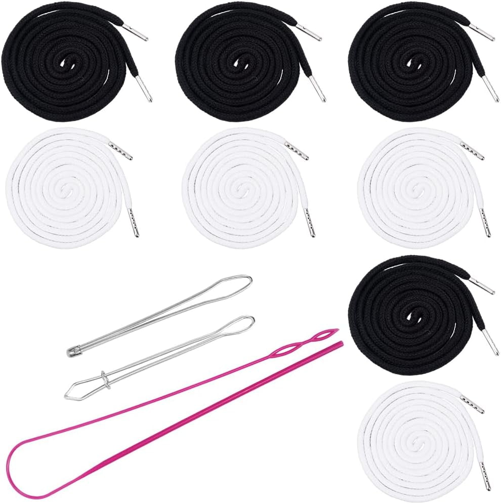 2 Colors 8Pcs Black White Round Drawstring Replacement Kit Drawstring Cord Replacement with Easy ...