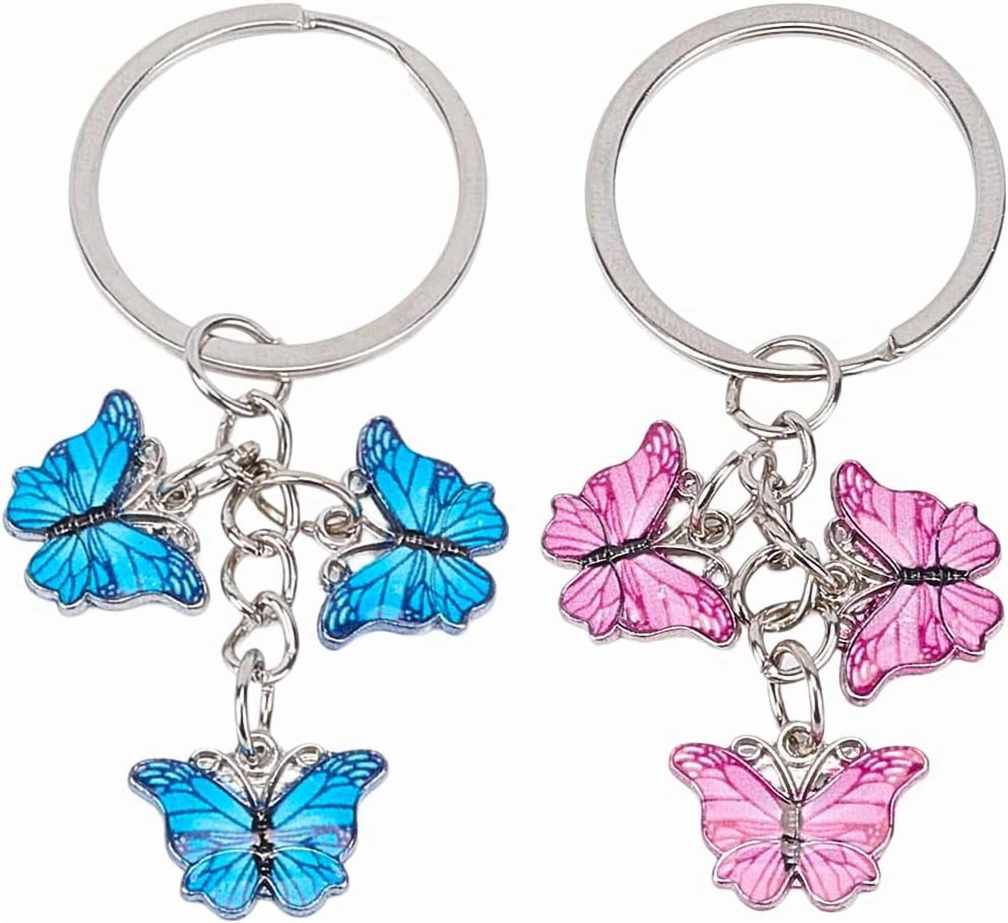 2 Colors Butterfly Key Chain Enamel Flower Keychain Silver Metal Zinc ...