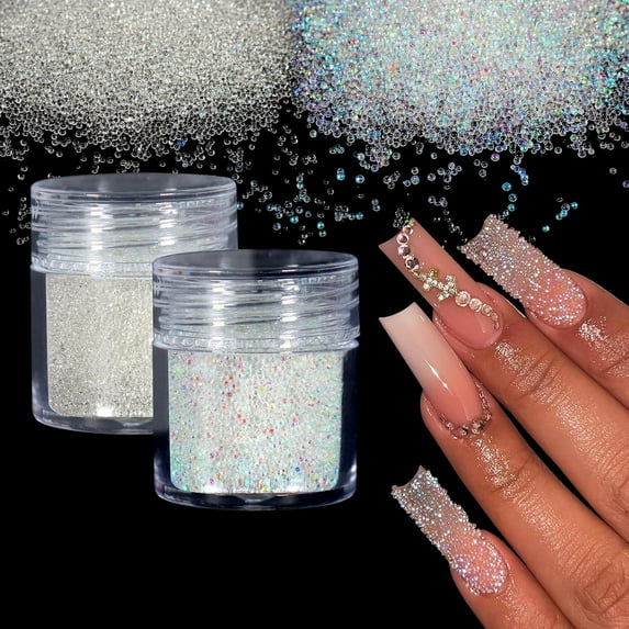 2 Colors Caviar Beads Nails Micro Pixie Beads 0.6-0.8mm Glass Bubble ...