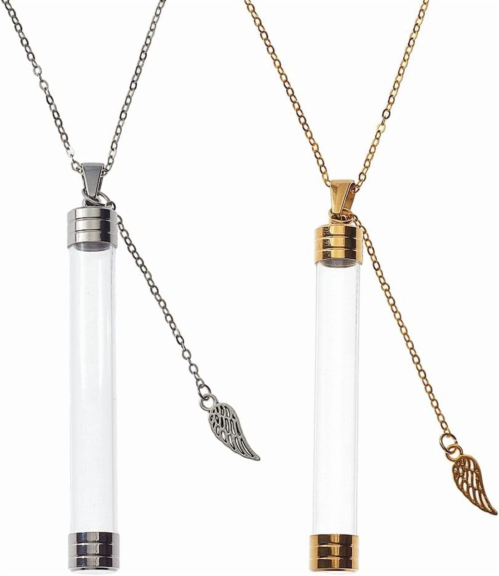2 Colors Column Glass Bottle Pendant Necklaces Cat Whisker Holder Brass ...