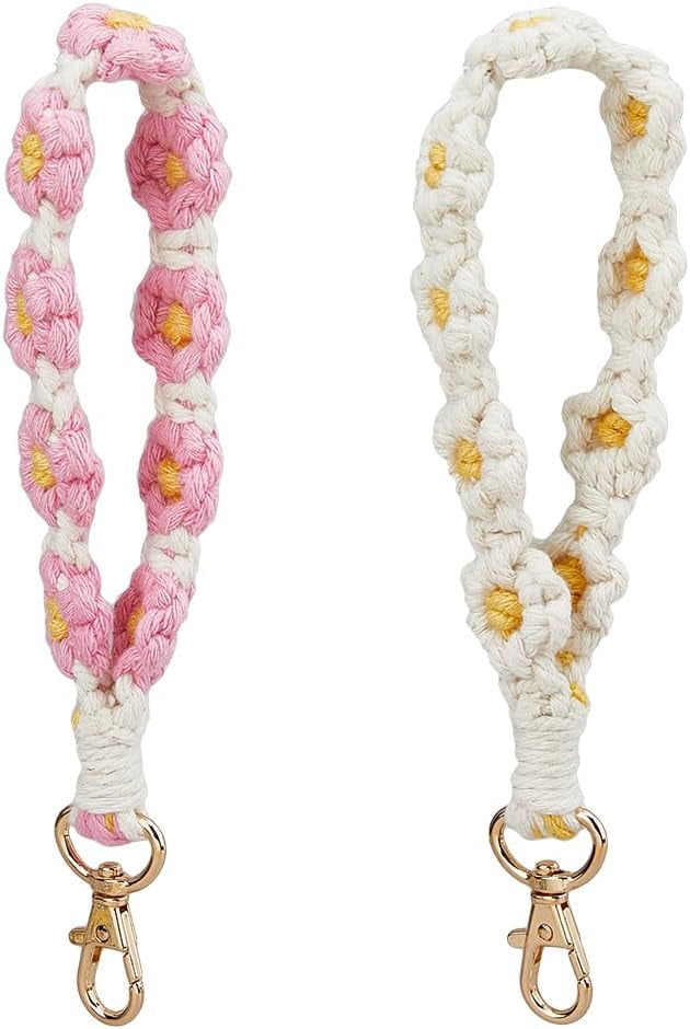 2 Colors Daisy Flower Wrist Keychains Cotton Handmade Key Holders ...