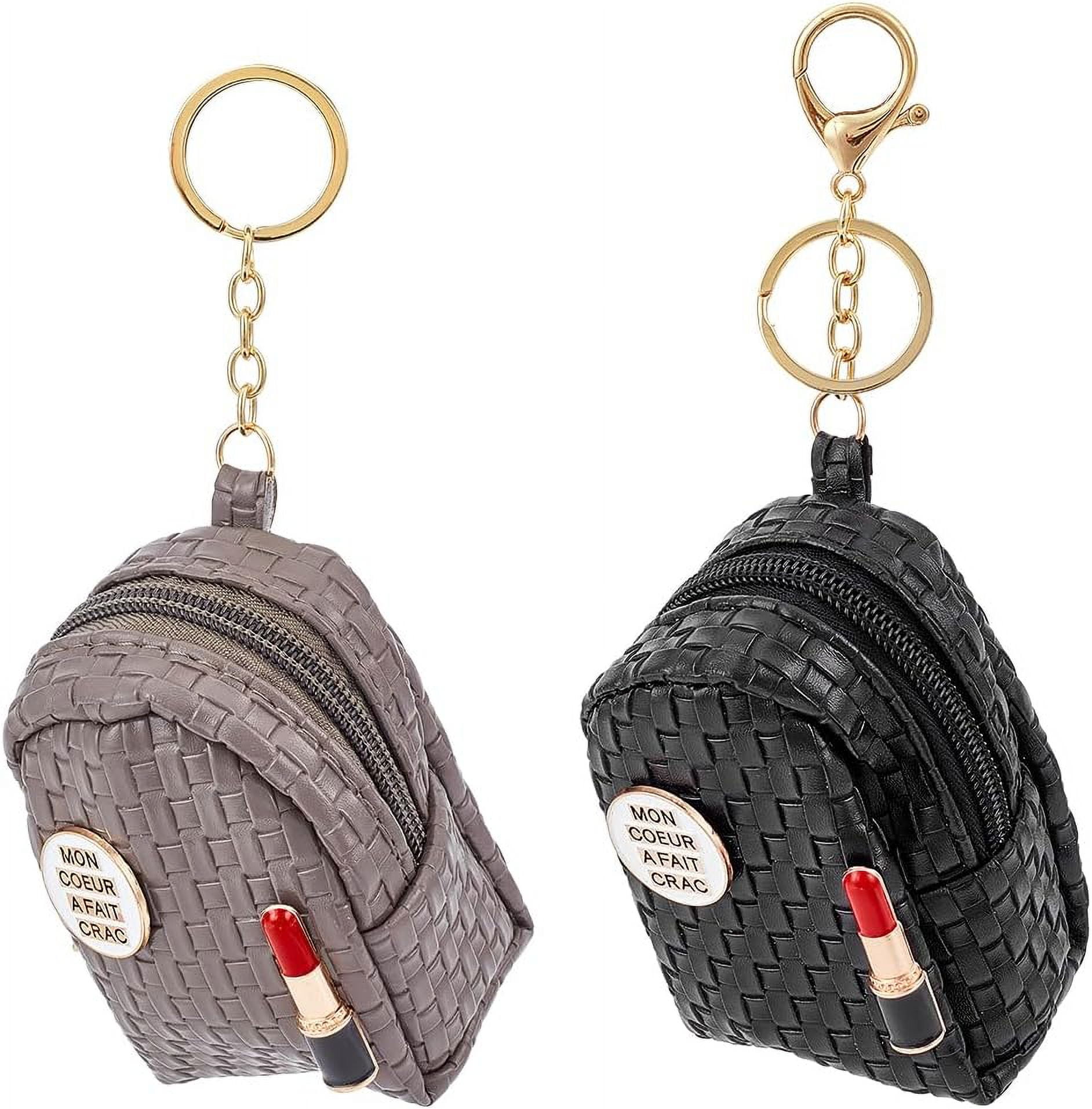 2 Colors PU Leather Coin Purse Keychain Mini Wallet Keychain Small ...