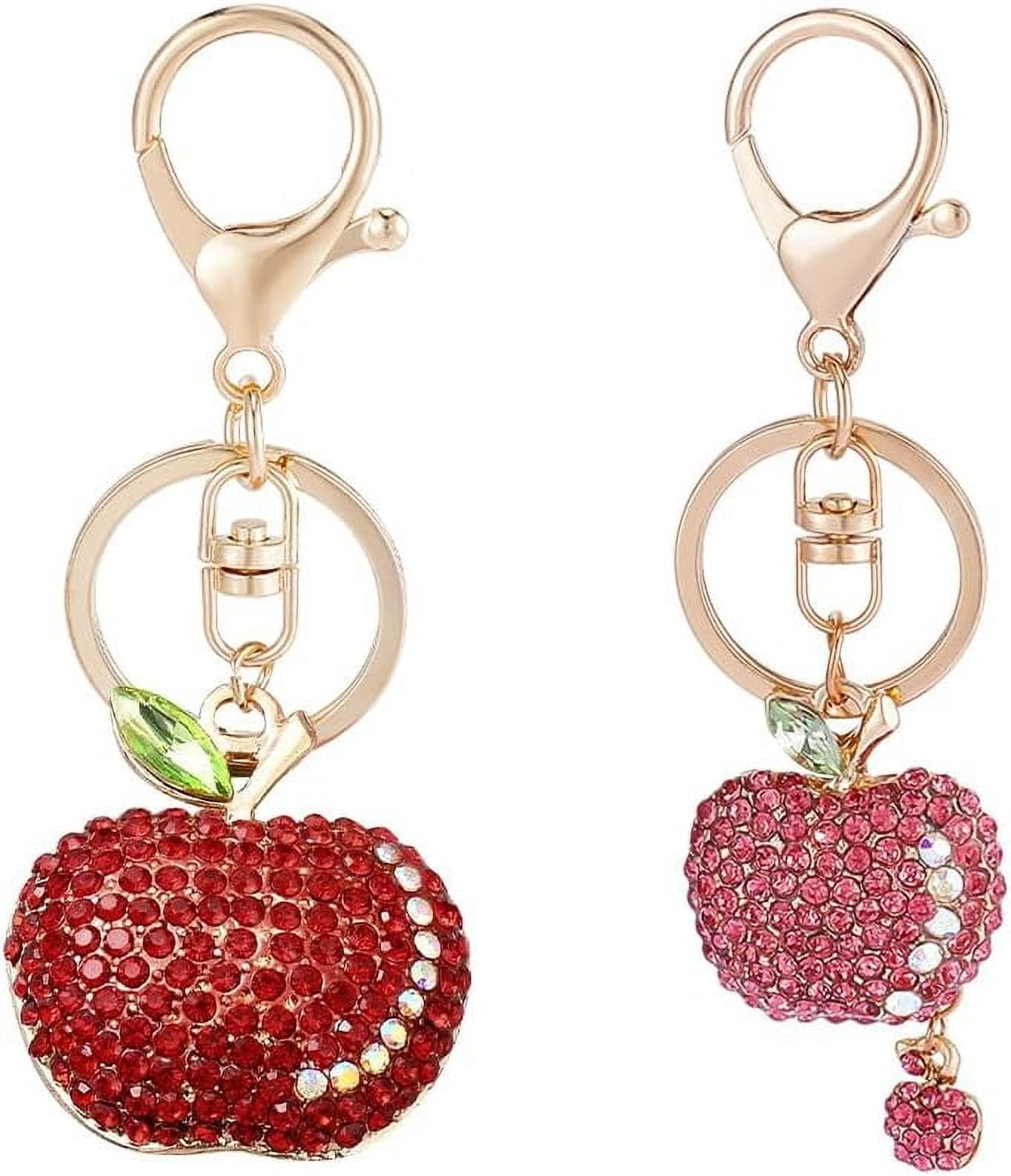2 Colors Red Keychains Fruit Crystal Rhinestone Key Chain 3D Shaped ...