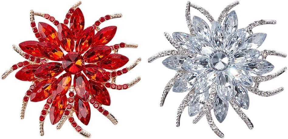 2 Colors Rhinestone Flower Brooches Shiny Large Brooches Flower Brooch ...