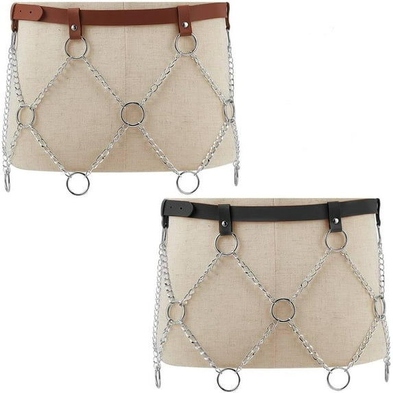 2 Colors Women Punk Waist Belt Imitation Leather Waist Belt With Chain ...