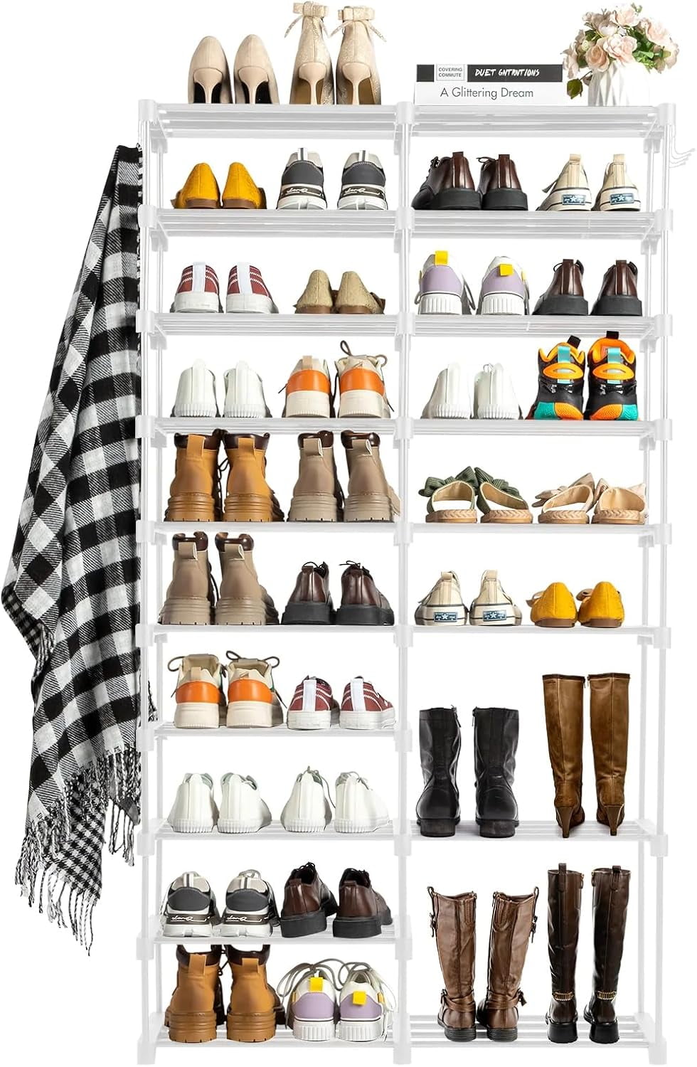 2-Column Tall Shoe Rack for Front Door Entrance, 10 Tier Metal Large ...