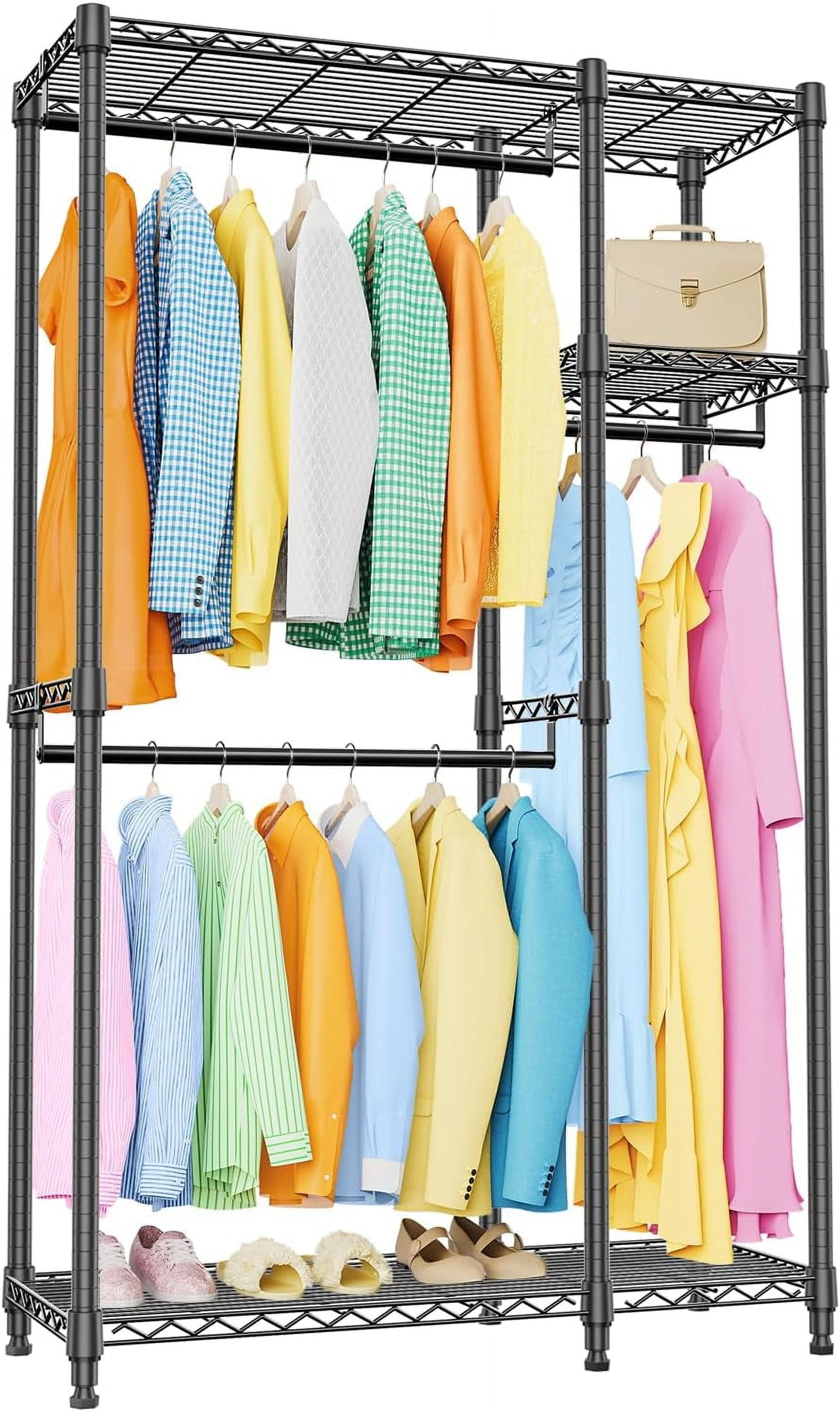 2 Combination Heavy Duty Rolling Garment Rack Wire Clothes Rack for ...