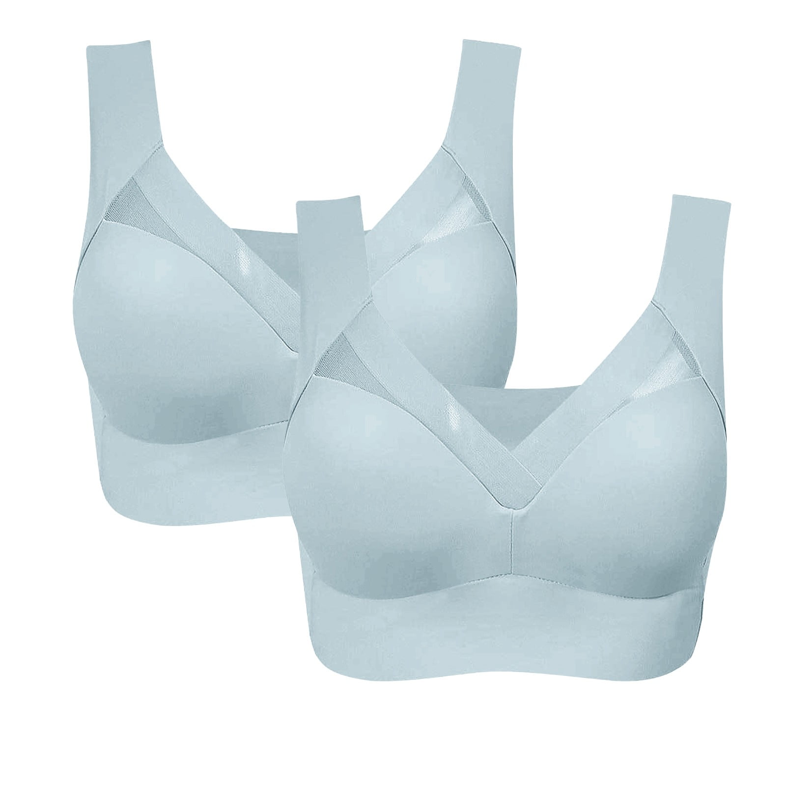 2 Comfortable Bra for Seniors Front Closure Wireless Breathable Plus Size Bra, Blue L-3XL ...