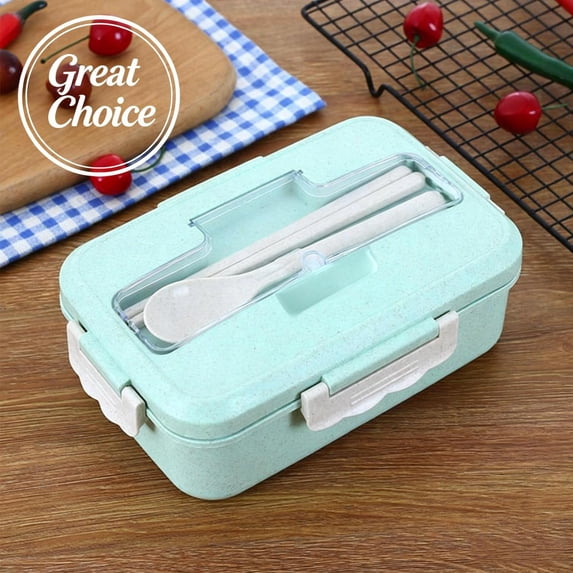 2-Compartment Bento Lunch Box with Built-In Spoon & Chopstick Storage ...