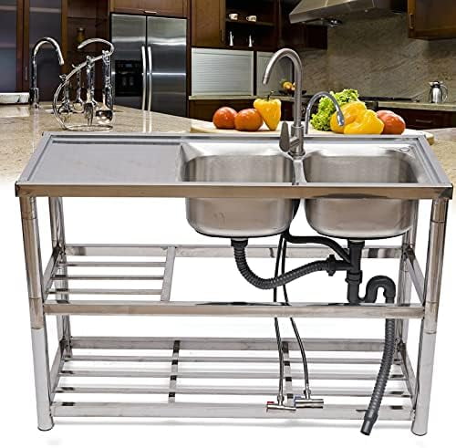 2 Compartment Commercial Kitchen Prep Table Utility Sink NSF Free ...