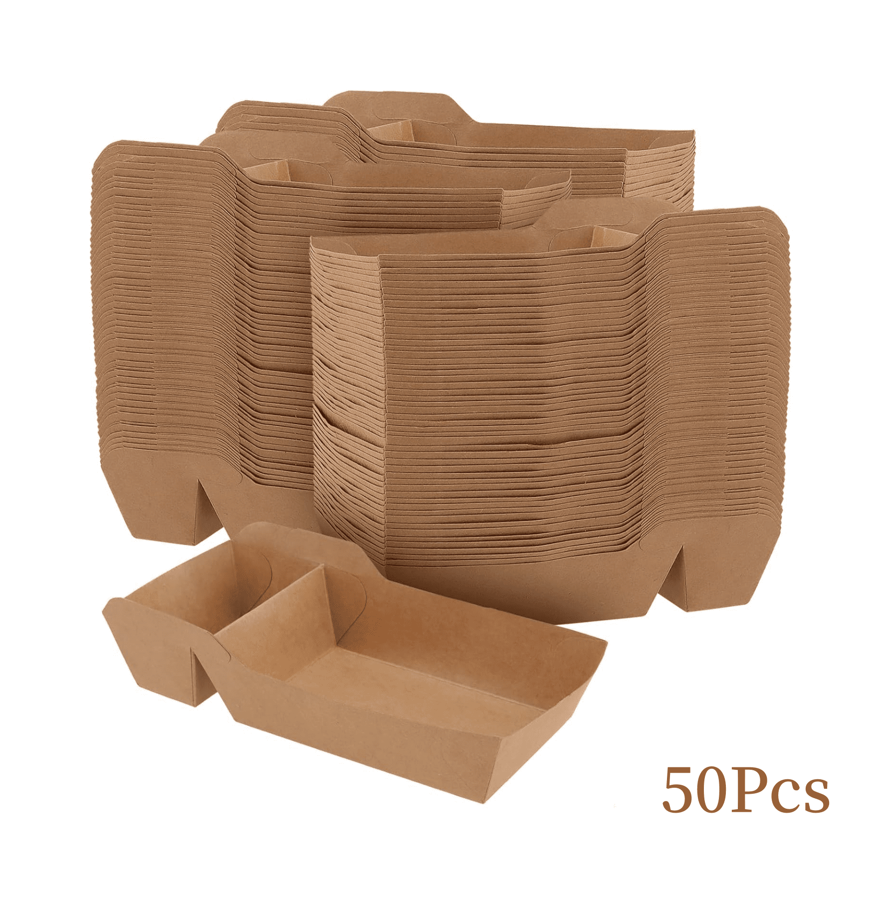 2 Compartment Disposable Kraft Nacho Boat Tray, Food Serving Box ...