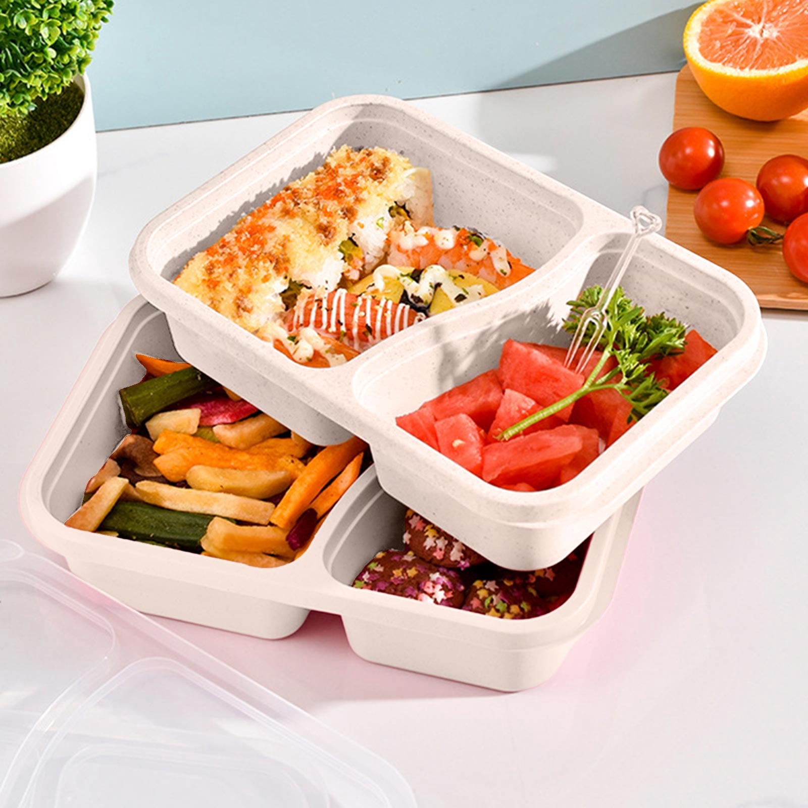 2 Compartment Divided Lunch Bento Box, Food Storage Container with Lid ...