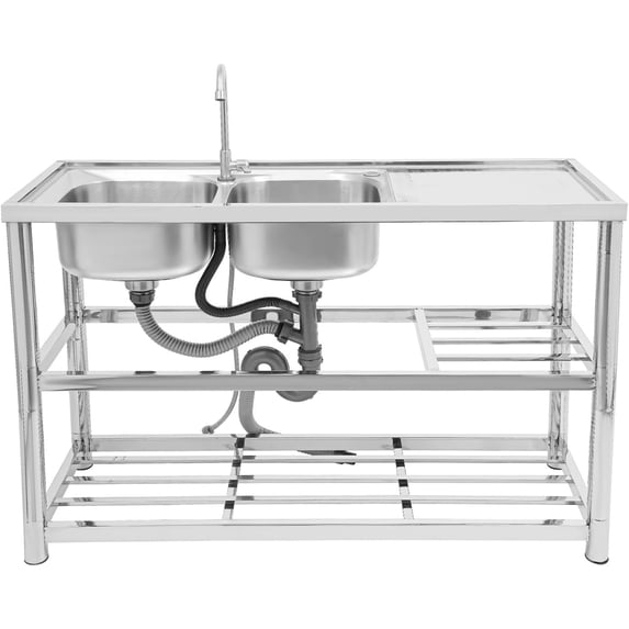 2-Compartment Independent Commercial Kitchen Sink Preparation Counter ...