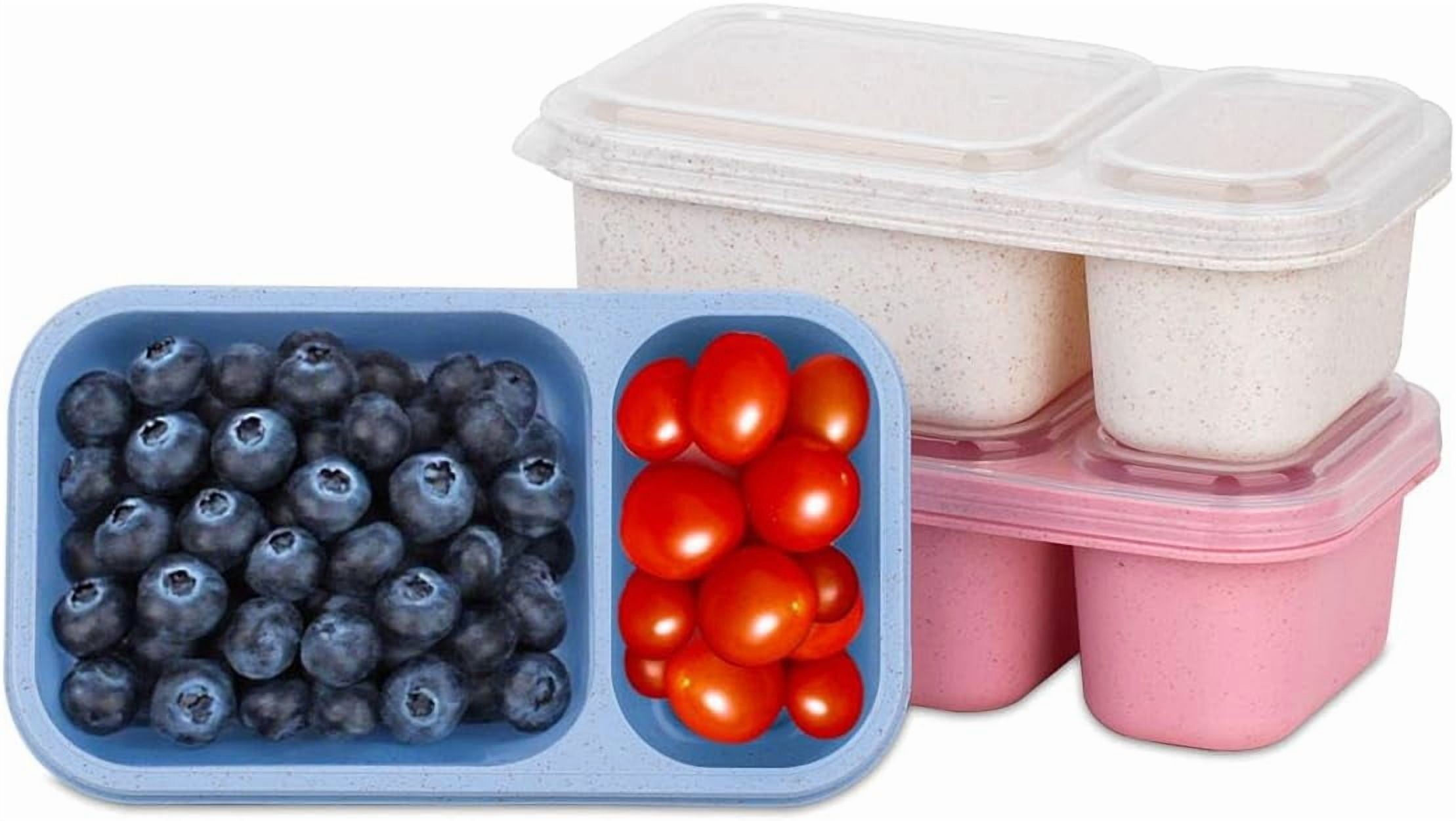 2-Compartment Reusable Snack Containers with Lids, Wheat Straw Reusable ...