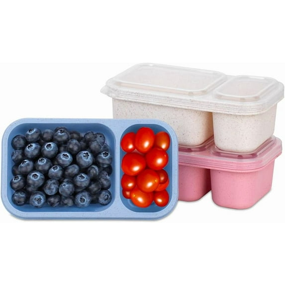 2-Compartment Reusable Snack Containers with Lids, Wheat Straw Reusable ...
