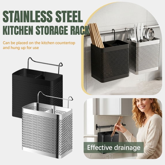 2 Compartment Stainless Steel Cutlery Drying Caddy, Utensil Holder with ...